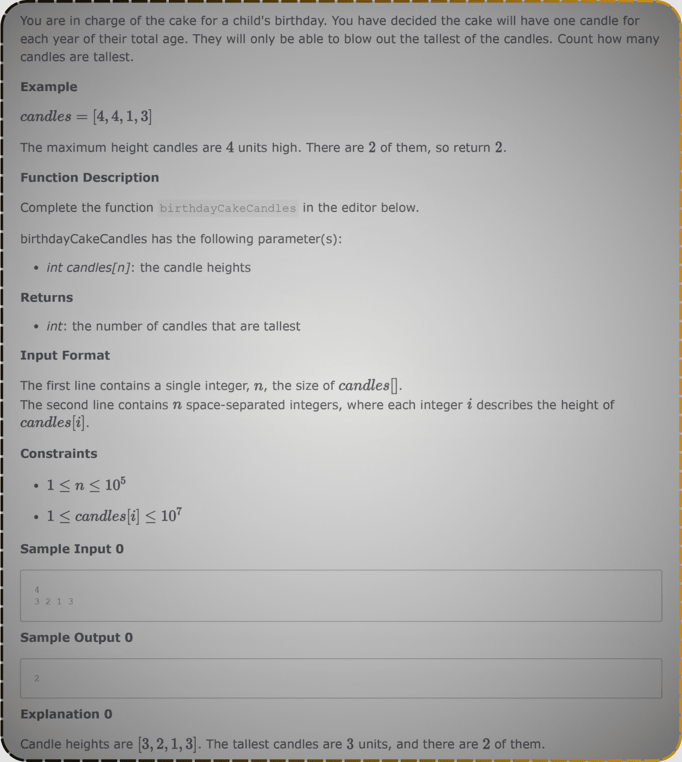 Birthday Cake Candles - Java HackerRank Solution