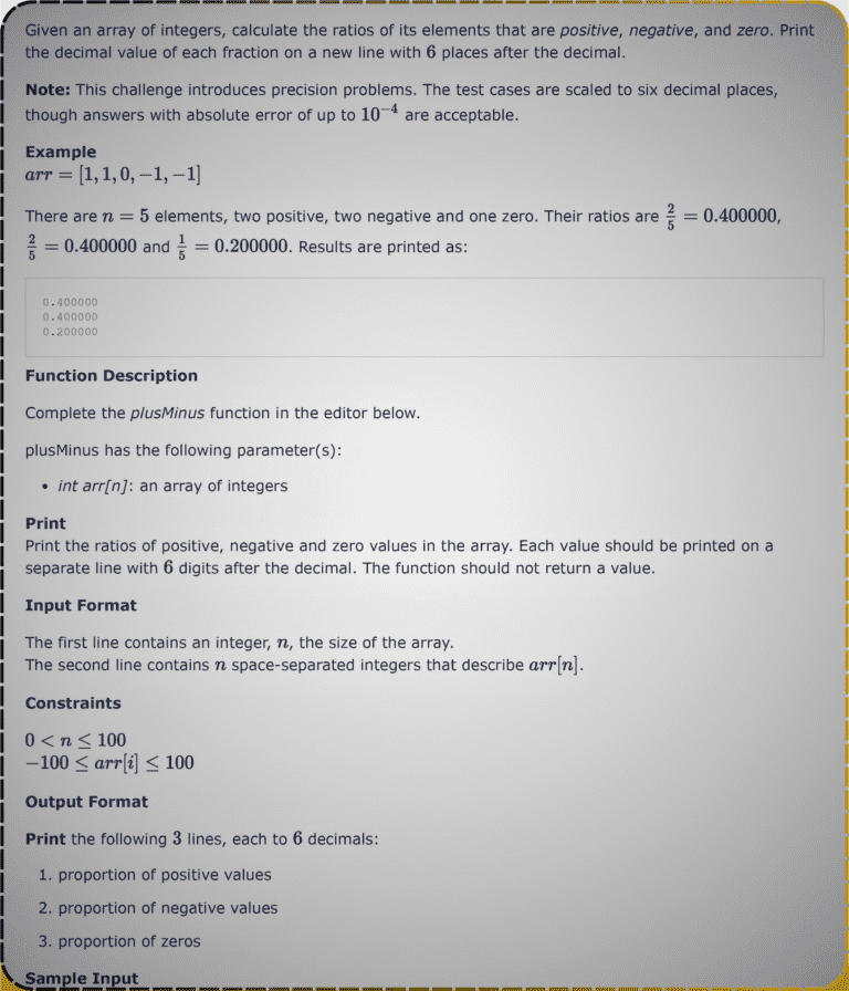 Plus Minus Hackerrank Solution Using Java